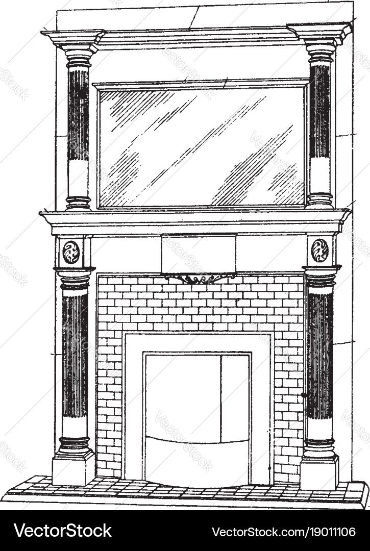 Large surface mantel fireplace vintage Royalty Free Vector
