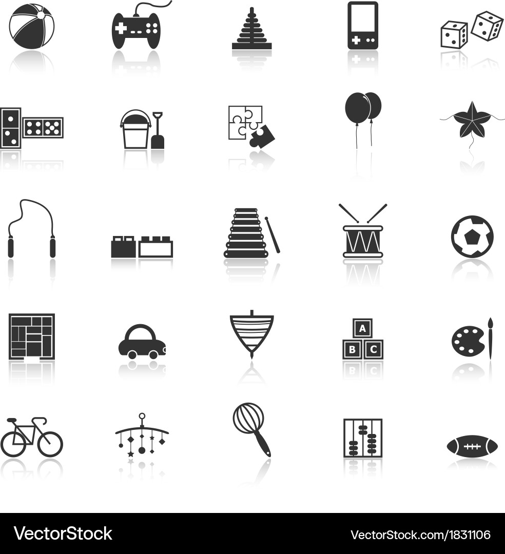 Toy icons with reflect on white background Vector Image
