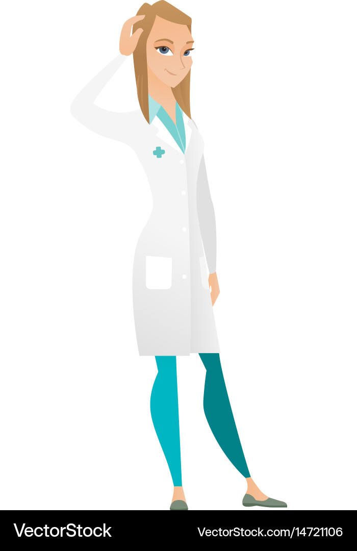 Young caucasian doctor scratching her head Vector Image