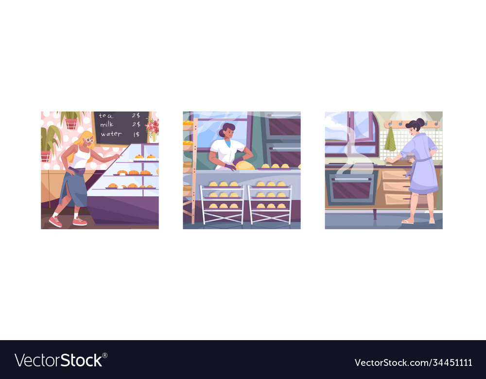 Bakery square compositions set Royalty Free Vector Image