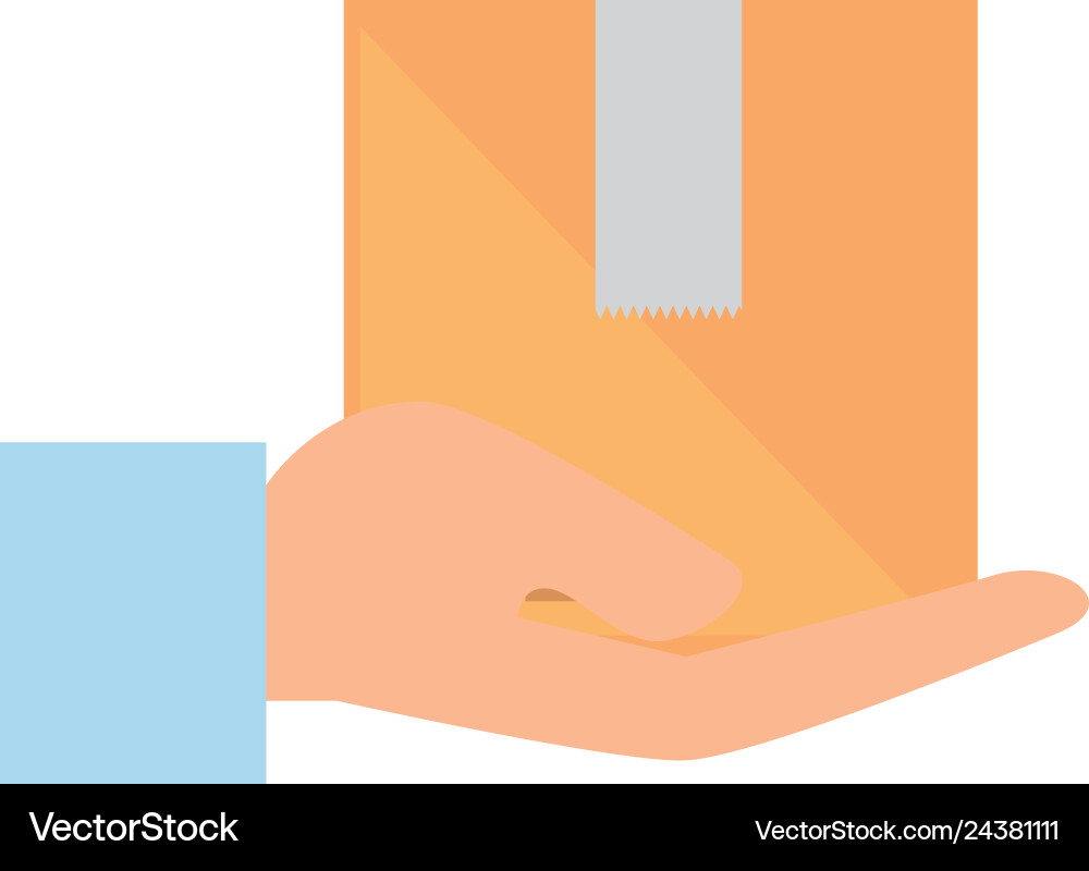 Hand human with box carton delivery service Vector Image