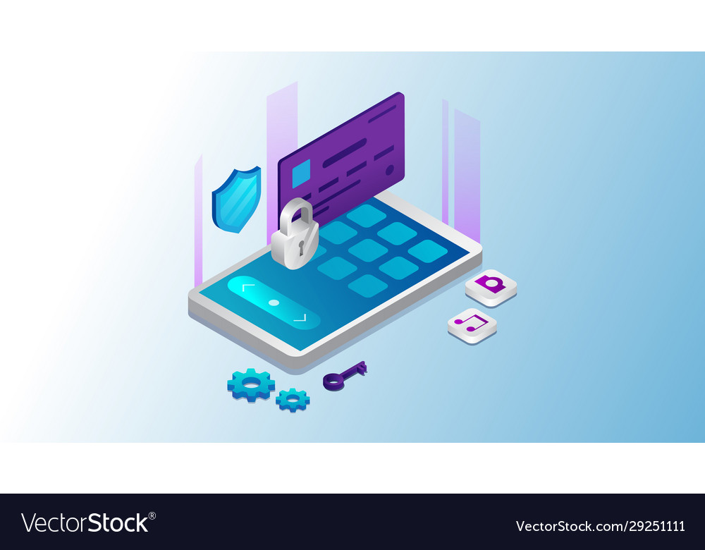 Isometric concept of secure online payments bank Vector Image Isometric concept of secure online payments bank Vector Image