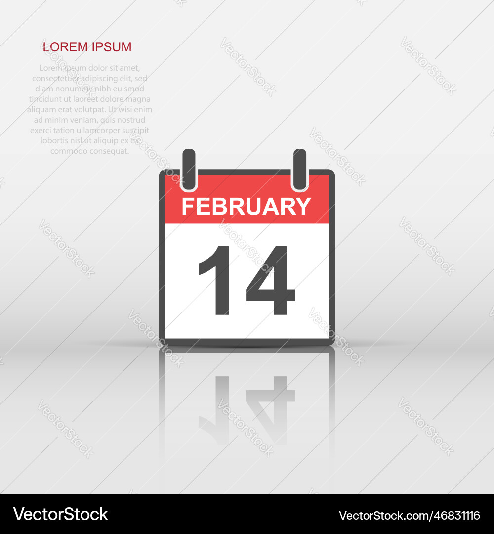 February 14 calendar icon in flat style Royalty Free Vector