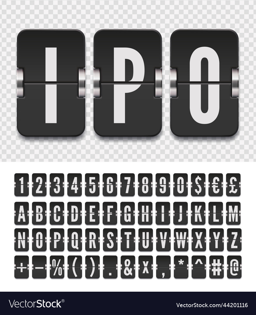 Narrow black flip board font with numbers Vector Image Narrow black flip board font with numbers Vector Image