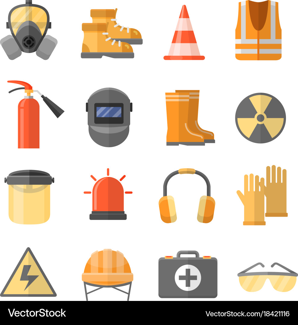 Safety at work icons in a flat style Royalty Free Vector
