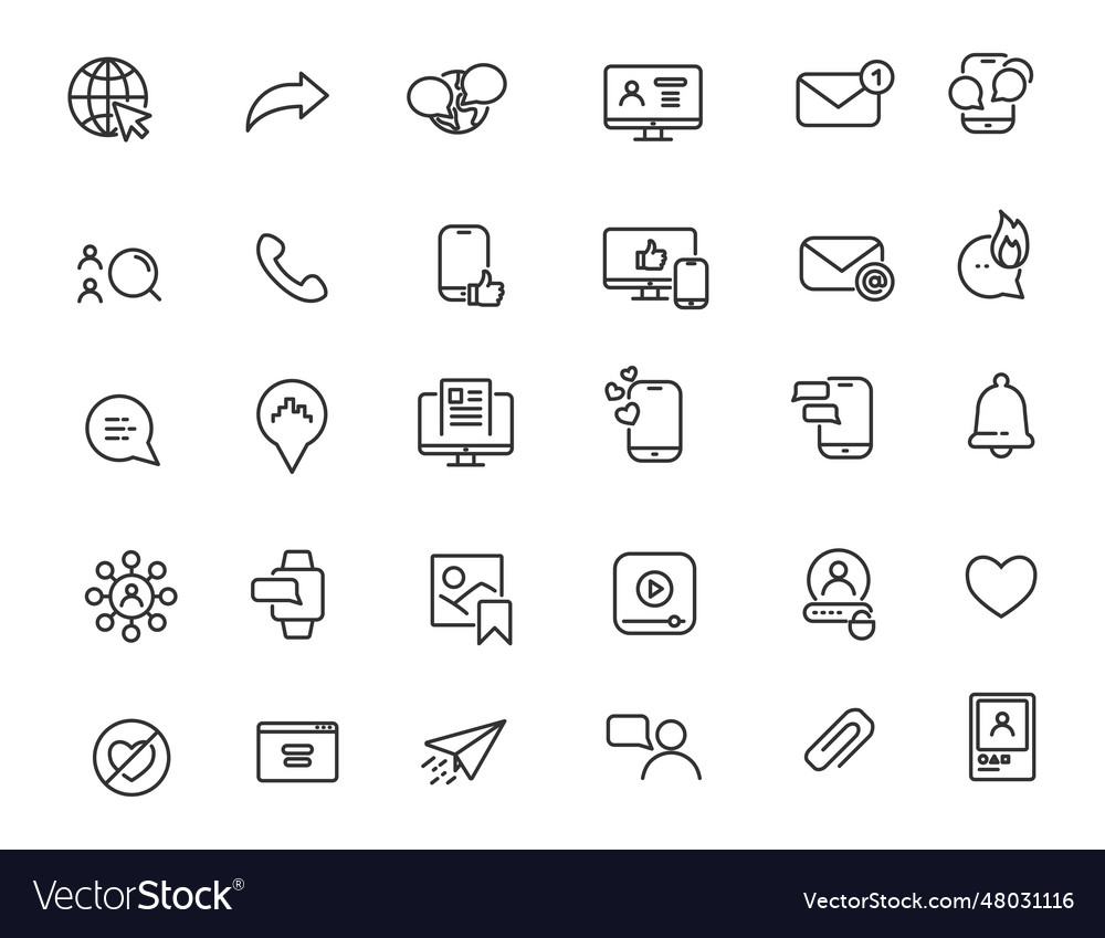 Set of linear social media icons internet icons Vector Image Set of linear social media icons internet icons Vector Image