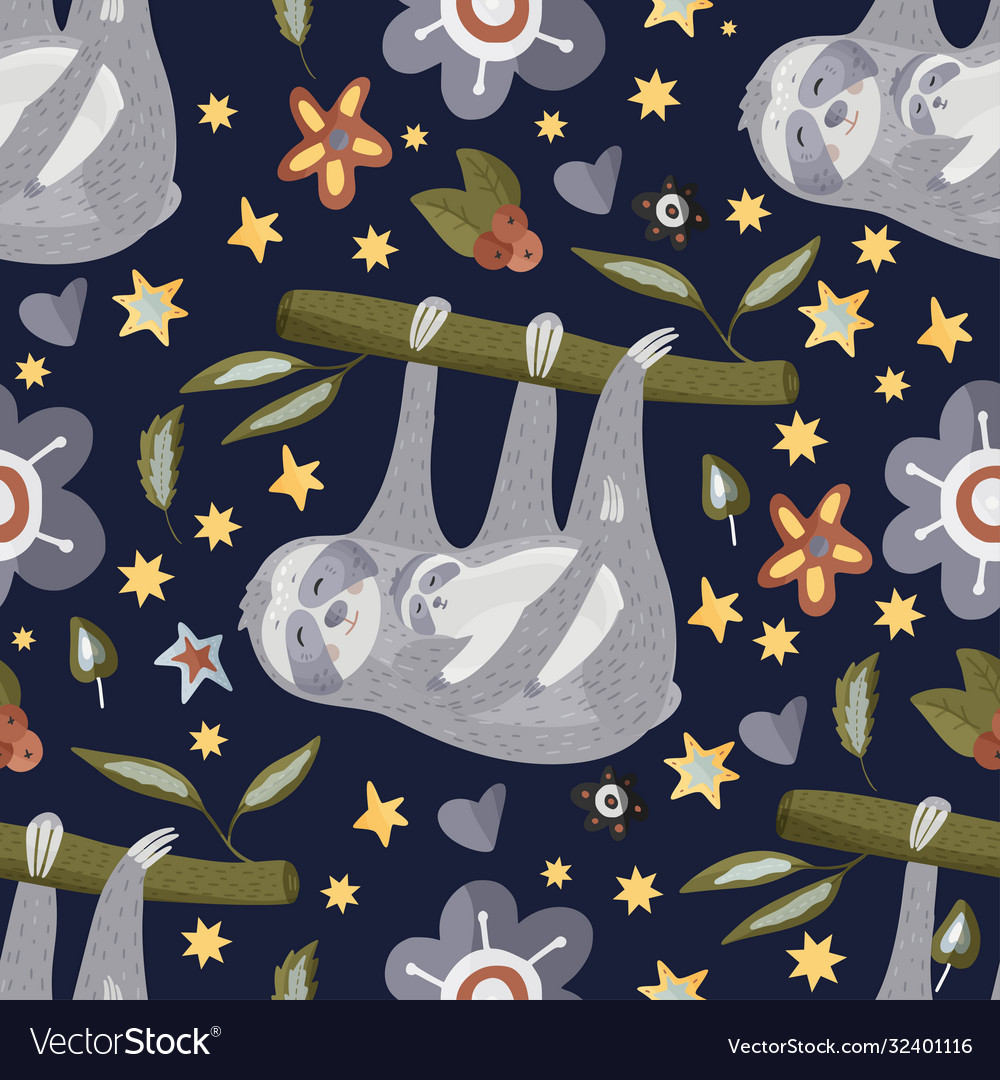 Sloth seamless pattern Royalty Free Vector Image