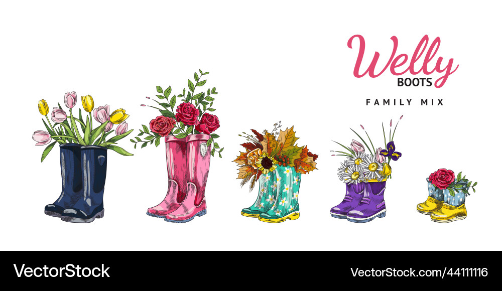 Wellington boot with colorful spring and autumn Vector Image