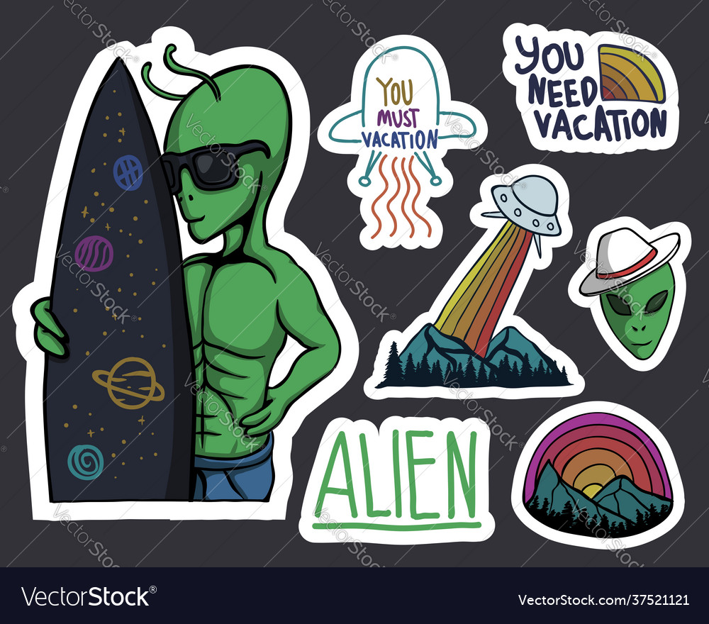 Alien stickers Royalty Free Vector Image - VectorStock