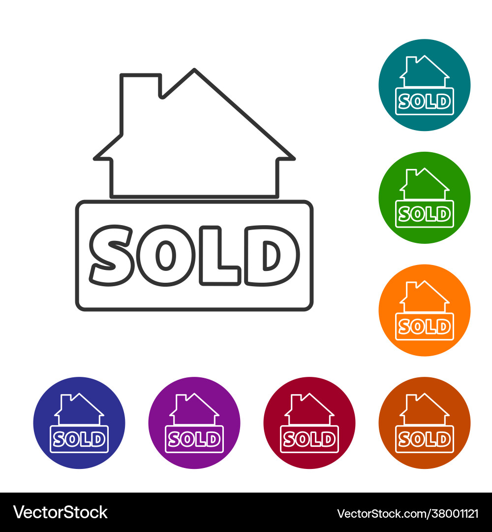 Black line hanging sign with text sold icon Vector Image
