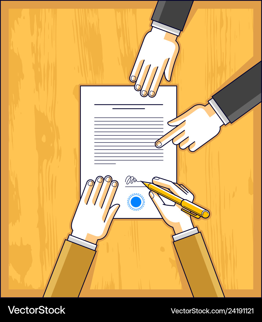 Businessman signs contract paper document or bank Vector Image