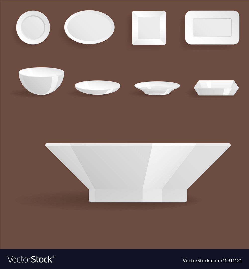 Empty white plates set isolated Royalty Free Vector Image