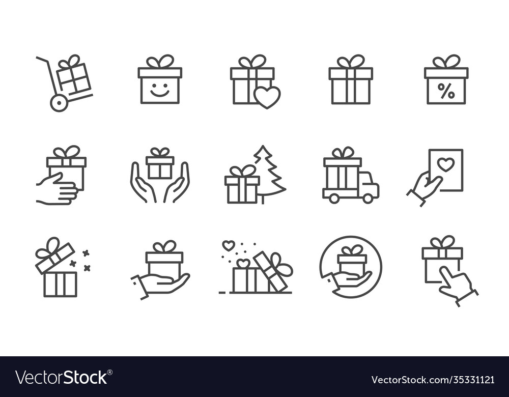 Gift box icon set collection present package Vector Image
