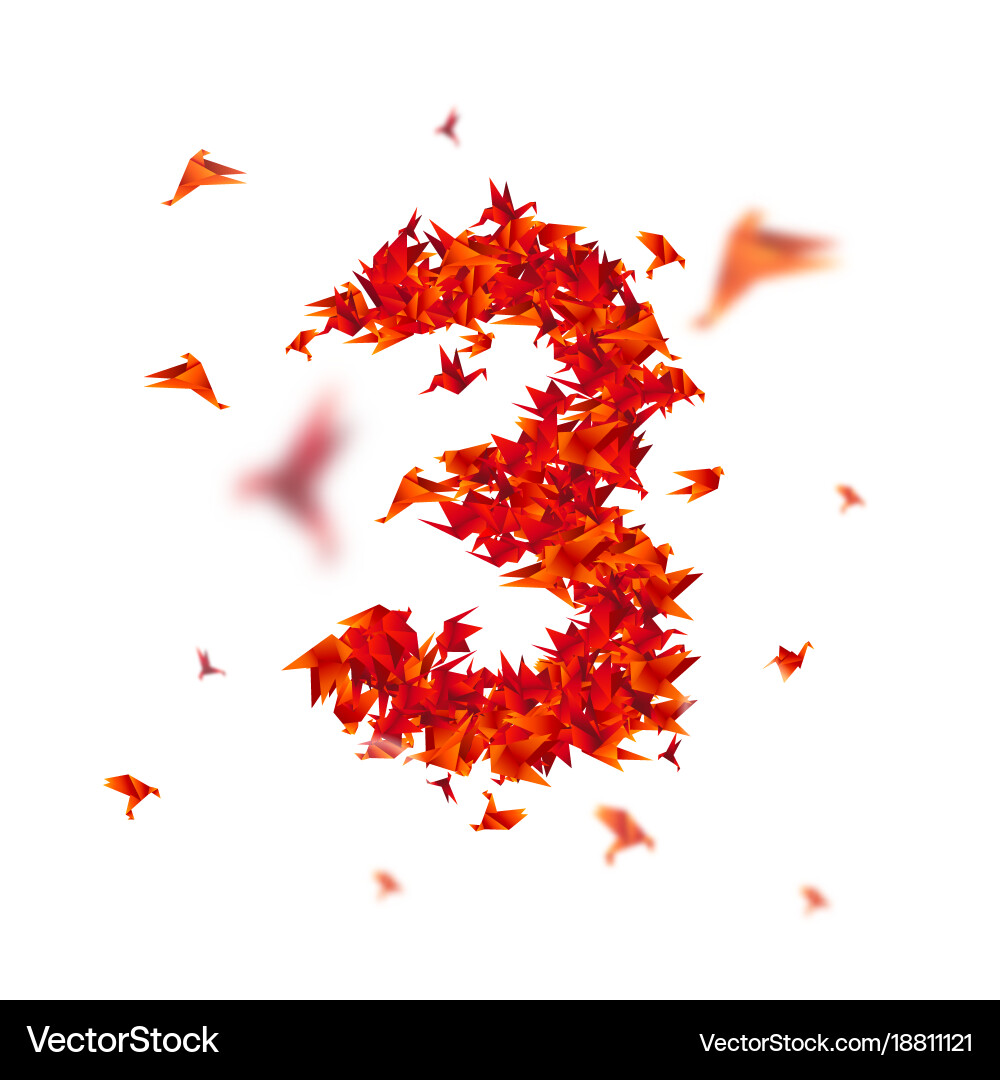 Number 3 numbers with origami paper bird Vector Image