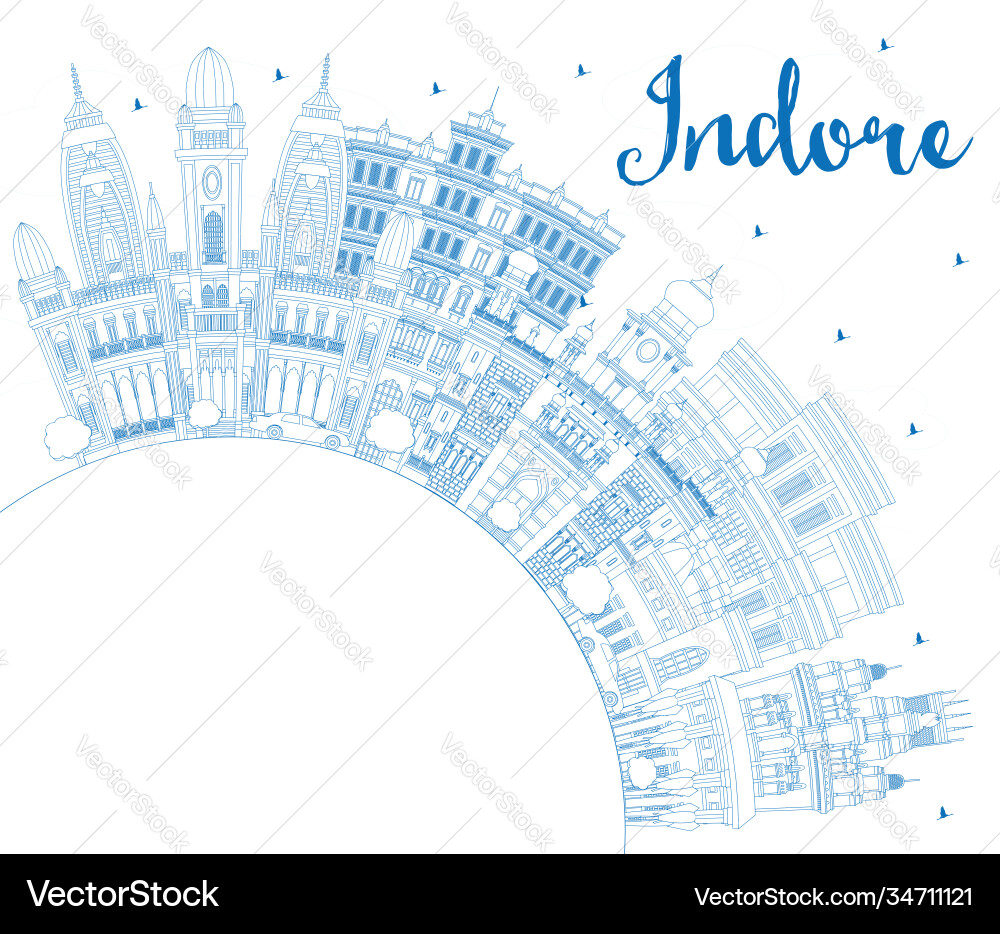 Outline indore india city skyline with blue Vector Image