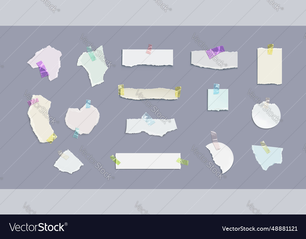 Pieces of paper with torn edges and adhesive tape Vector Image