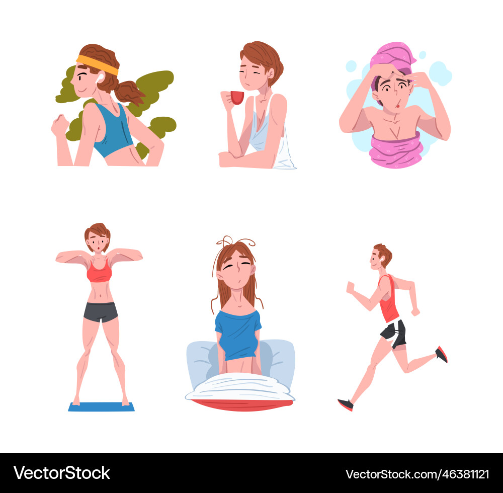 Young man and woman engaged in daily routine Vector Image