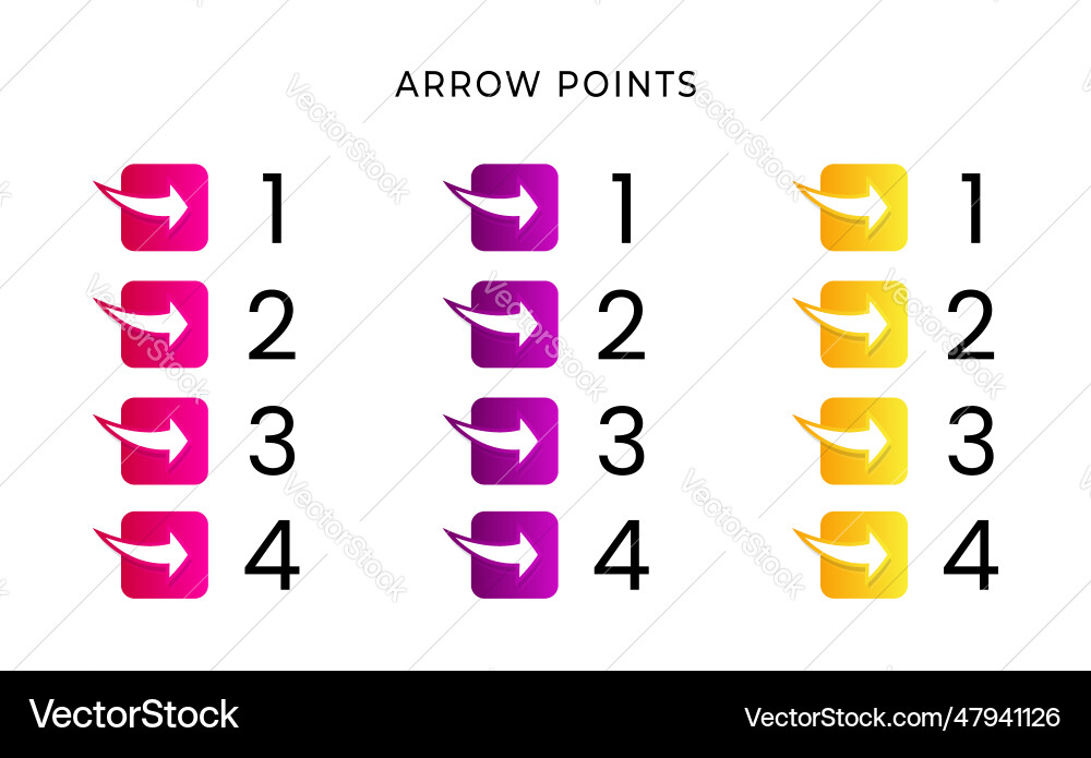 Colorful bullet arrow point number with gradient Vector Image