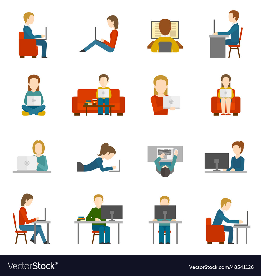Computer working flat Royalty Free Vector Image