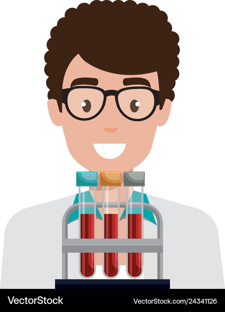 Doctor man with tubes tests character Royalty Free Vector