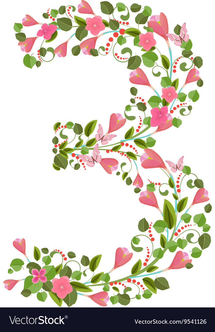 Floral font with spring pink flowers Romantic Vector Image