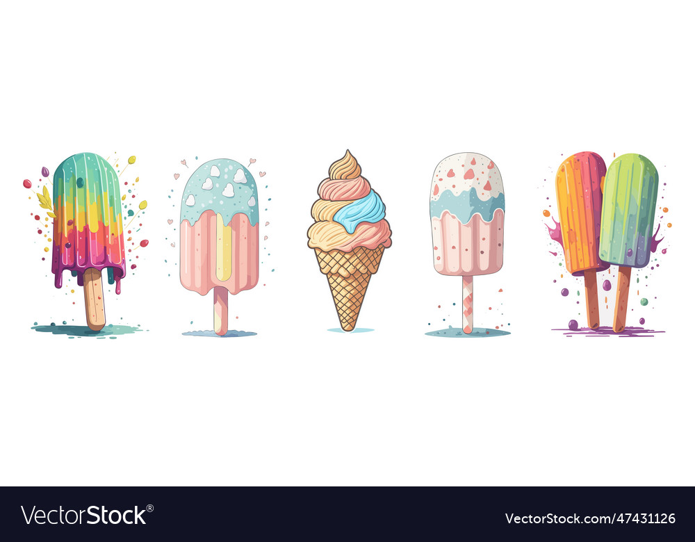 Hand Drawn Ice Cream Cones And Popsicles Vector Image