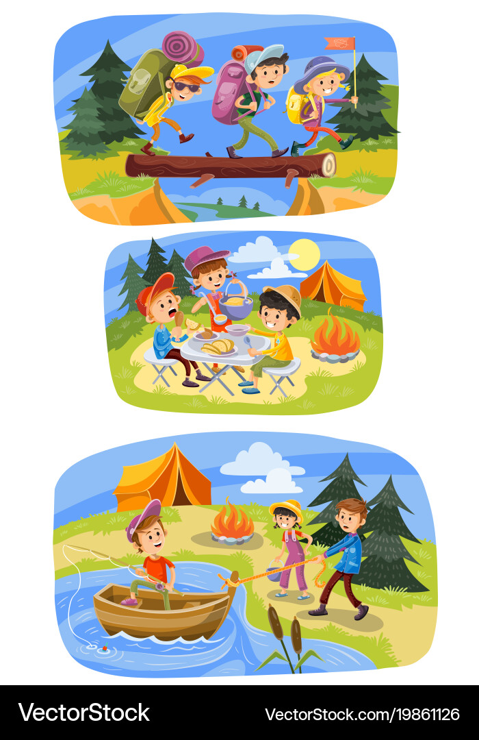 Kids summer camping cartoon Royalty Free Vector Image