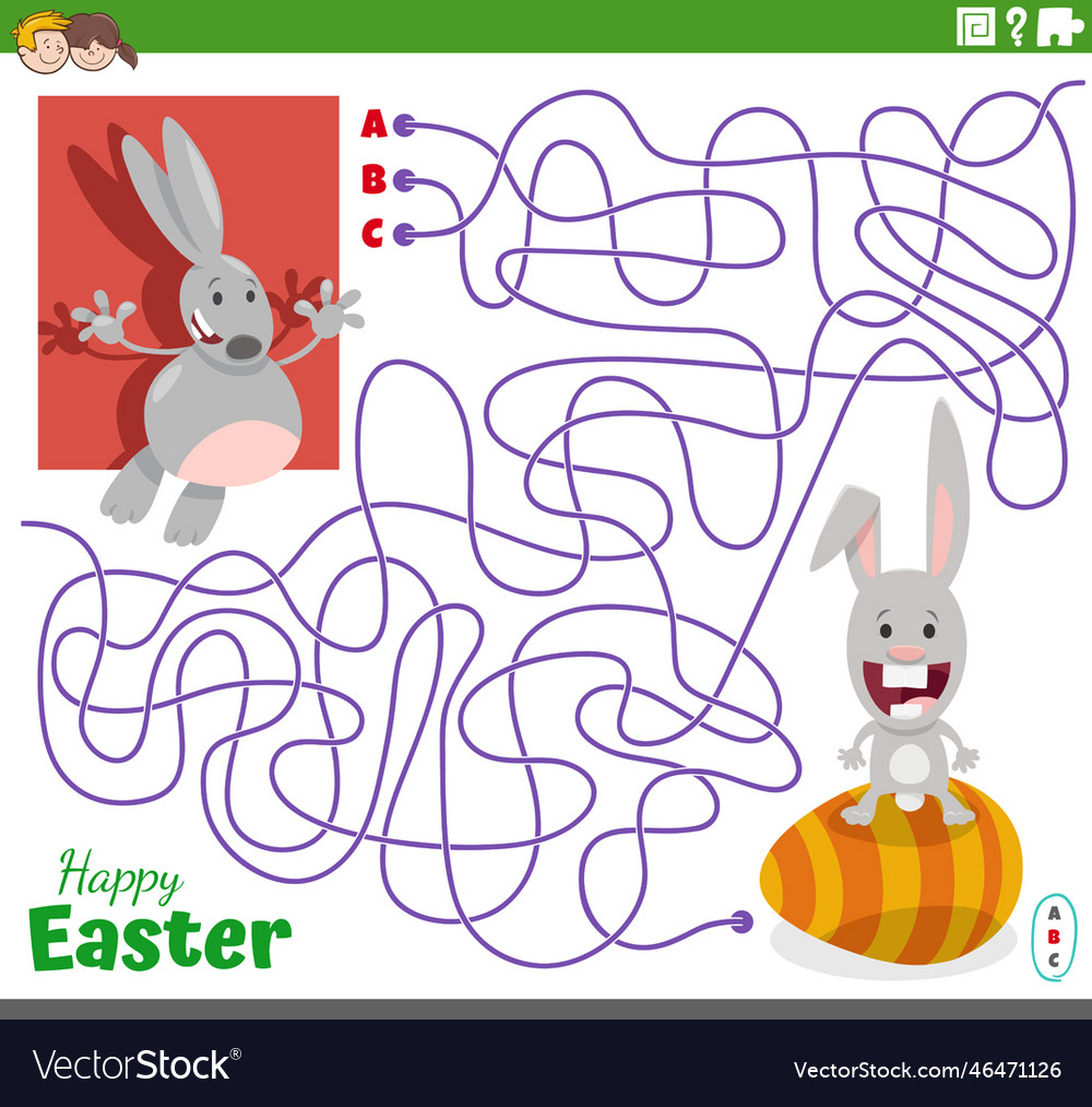 Maze game with cartoon easter bunnies and egg Vector Image