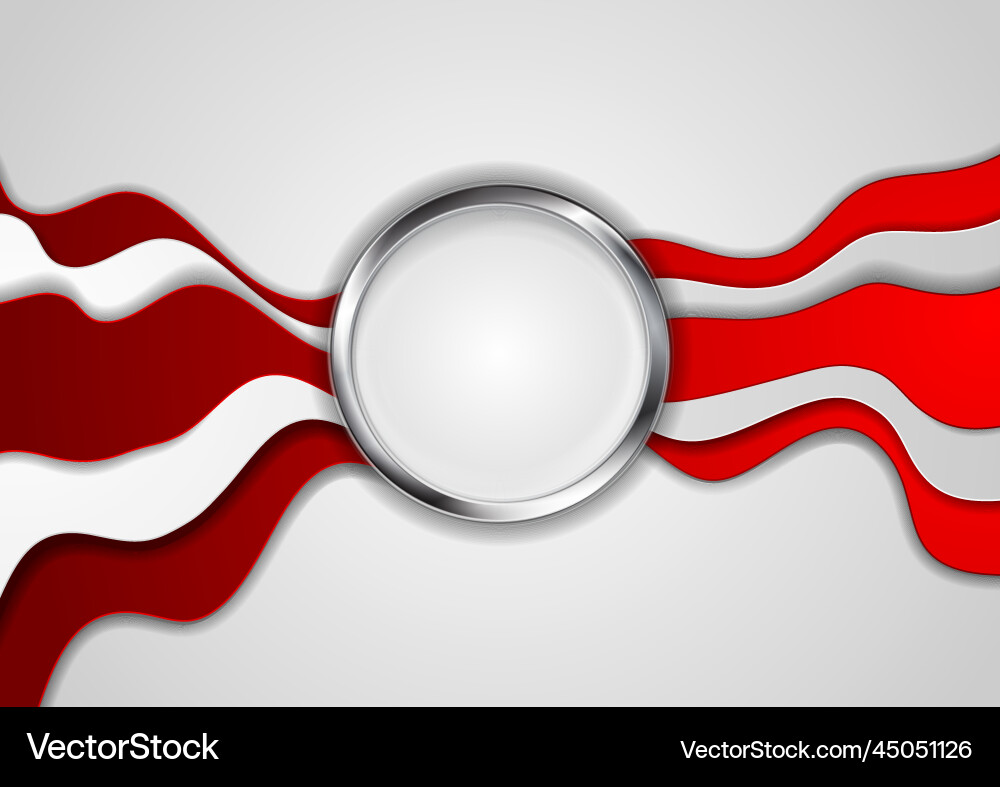 Red grey corporate waves and metallic circle Vector Image