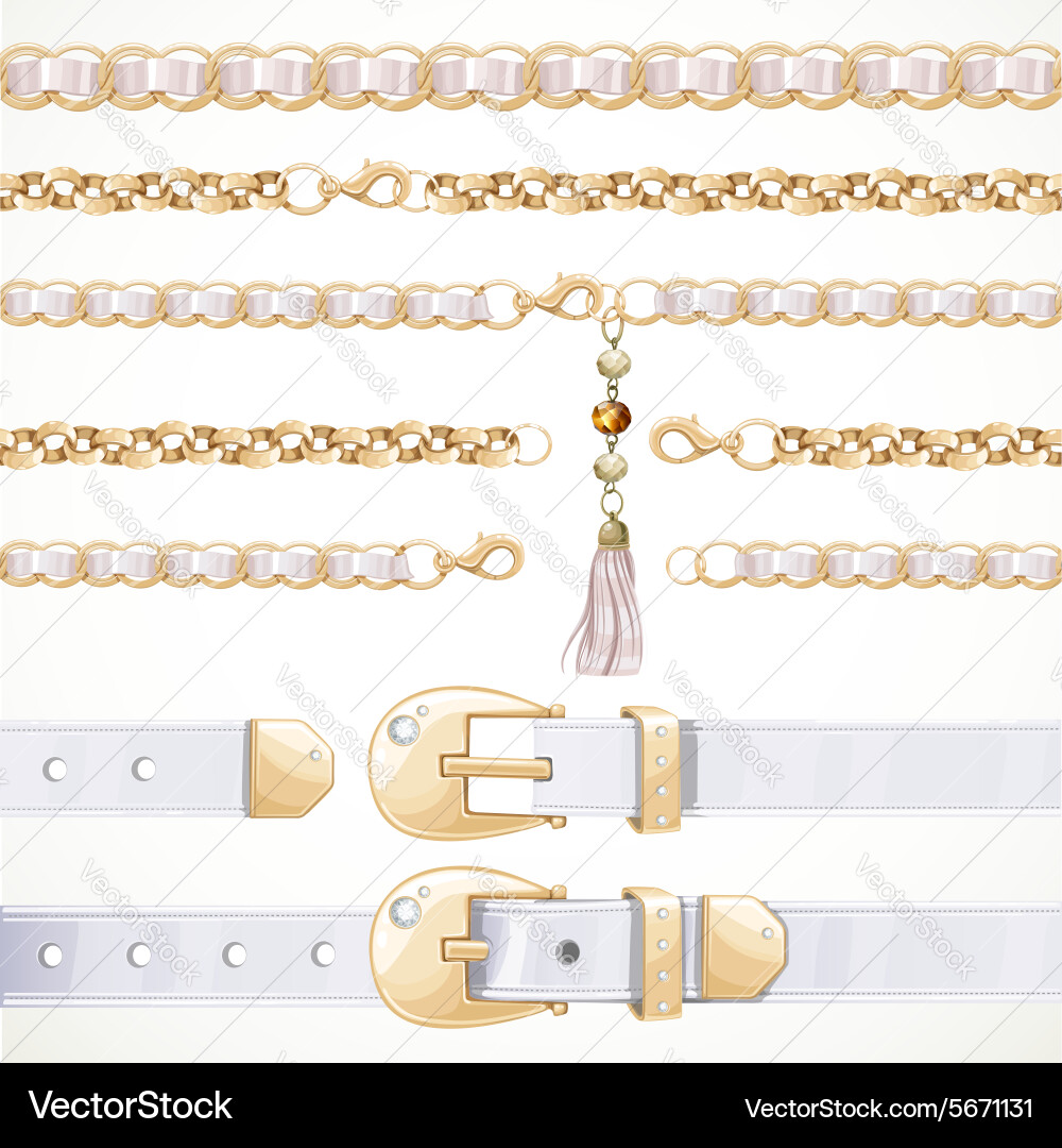 Belt on chain with a tassel white leather Vector Image