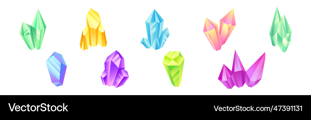Crystal gems and minerals with glossy surface Vector Image