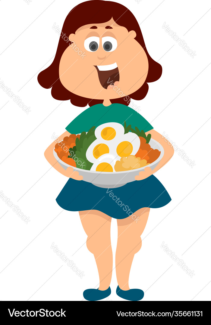 Girl with dinner on white background Royalty Free Vector