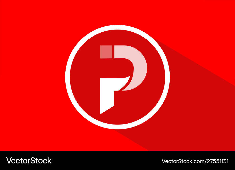 Long shadow p red letter logo alphabet Royalty Free Vector