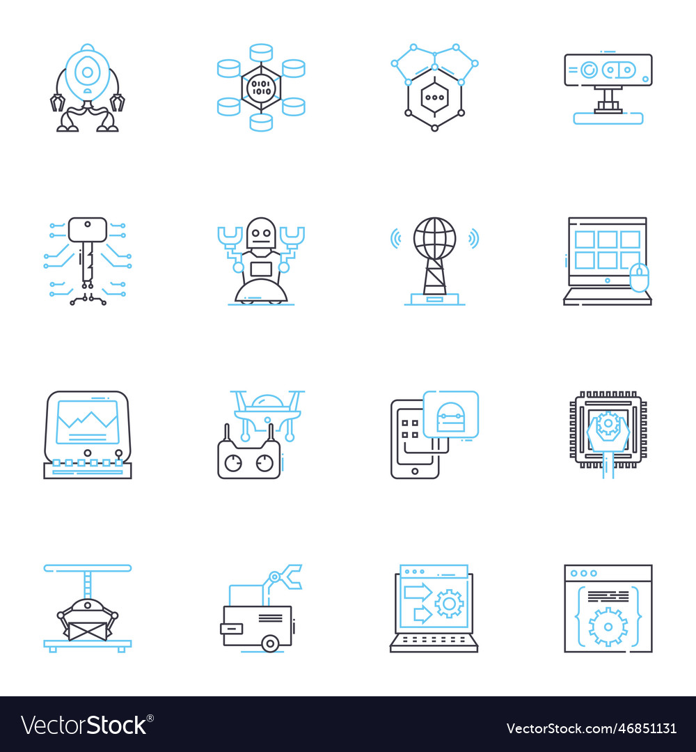 Mechatronics systems linear icons set robotics Vector Image Mechatronics systems linear icons set robotics Vector Image