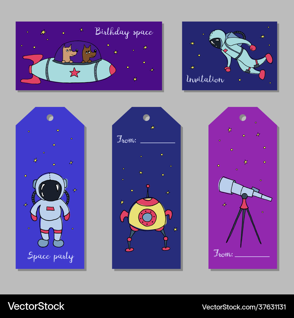 Set astronomy hand drawn tags and cards Royalty Free Vector