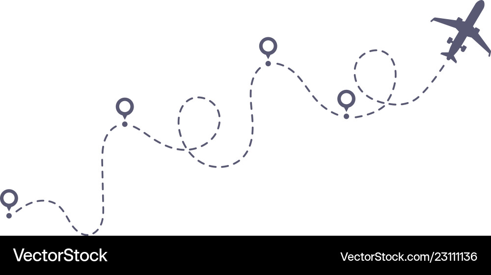 Airplane dotted route line flight tourism route Vector Image