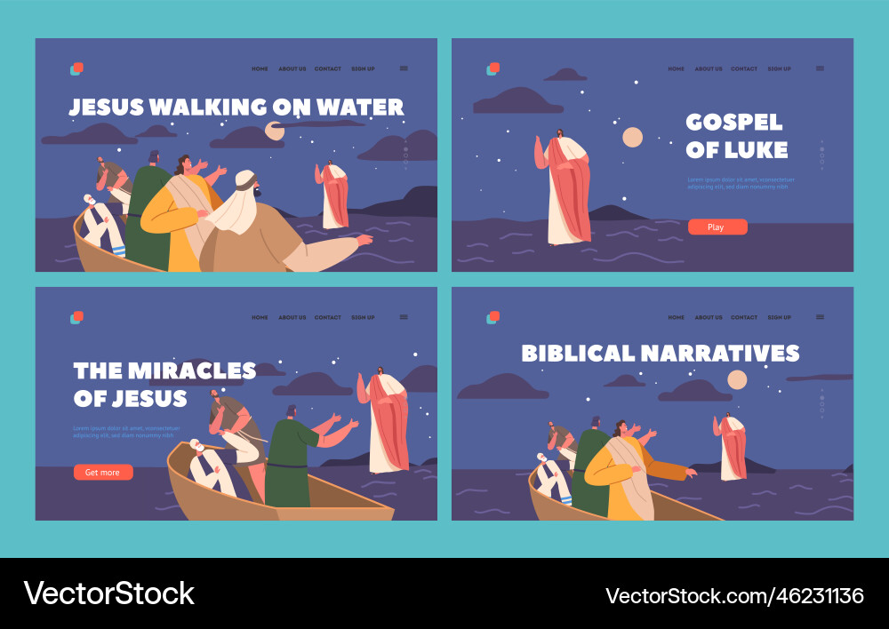 Biblical landing page template set jesus walking Vector Image
