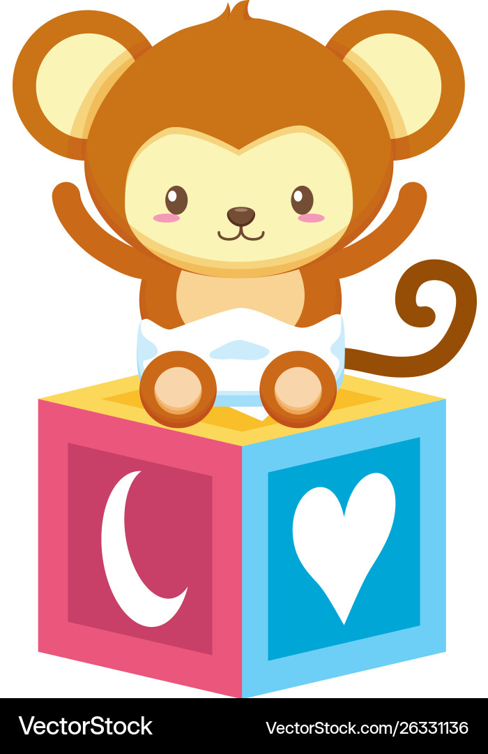 Cute little monkey with block baby character Vector Image