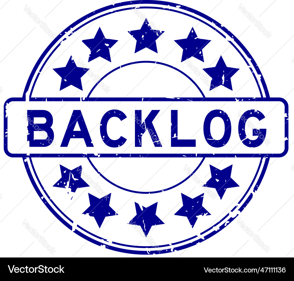 Grunge blue backlog word with star icon round Vector Image