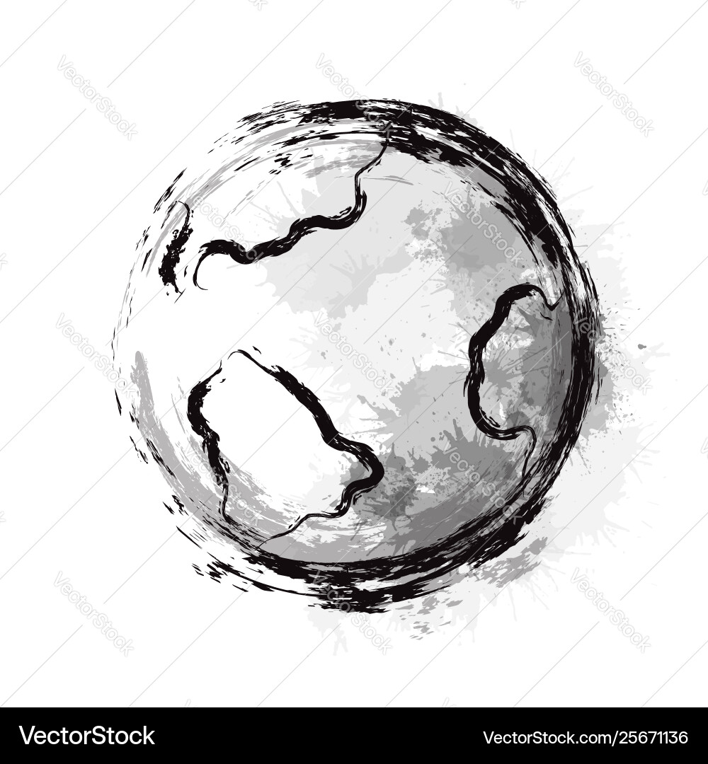Inky planet earth with seas and continents Vector Image