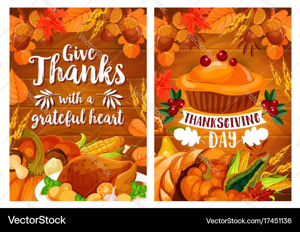 Thanksgiving dinner poster set with turkey and pie