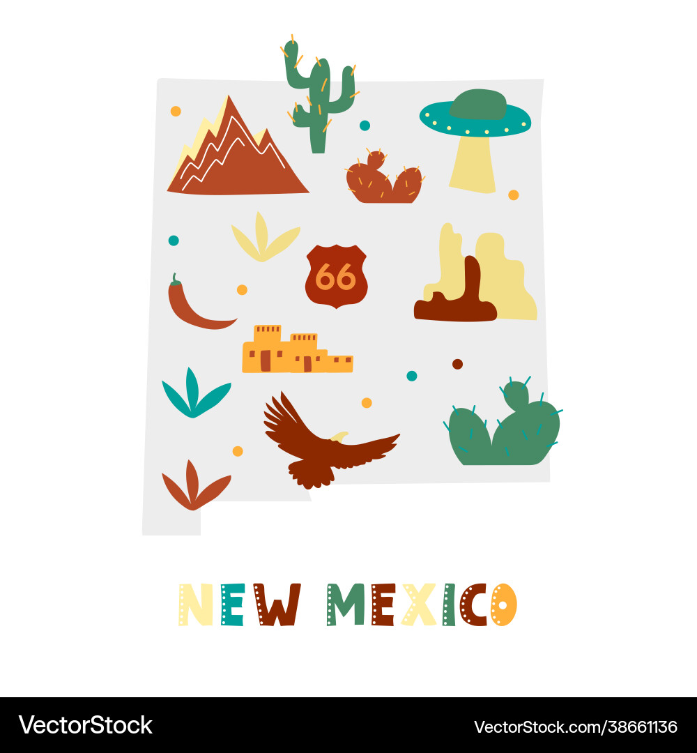 Usa map collection state symbols on gray Vector Image