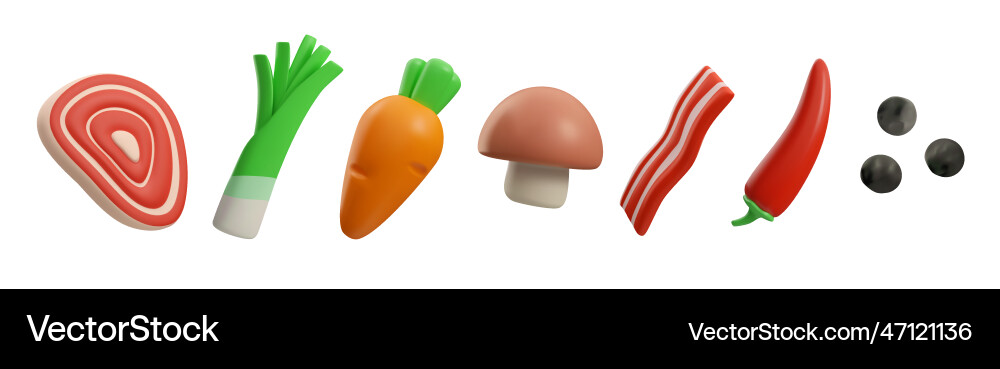 Various food set in cute 3d style Royalty Free Vector Image