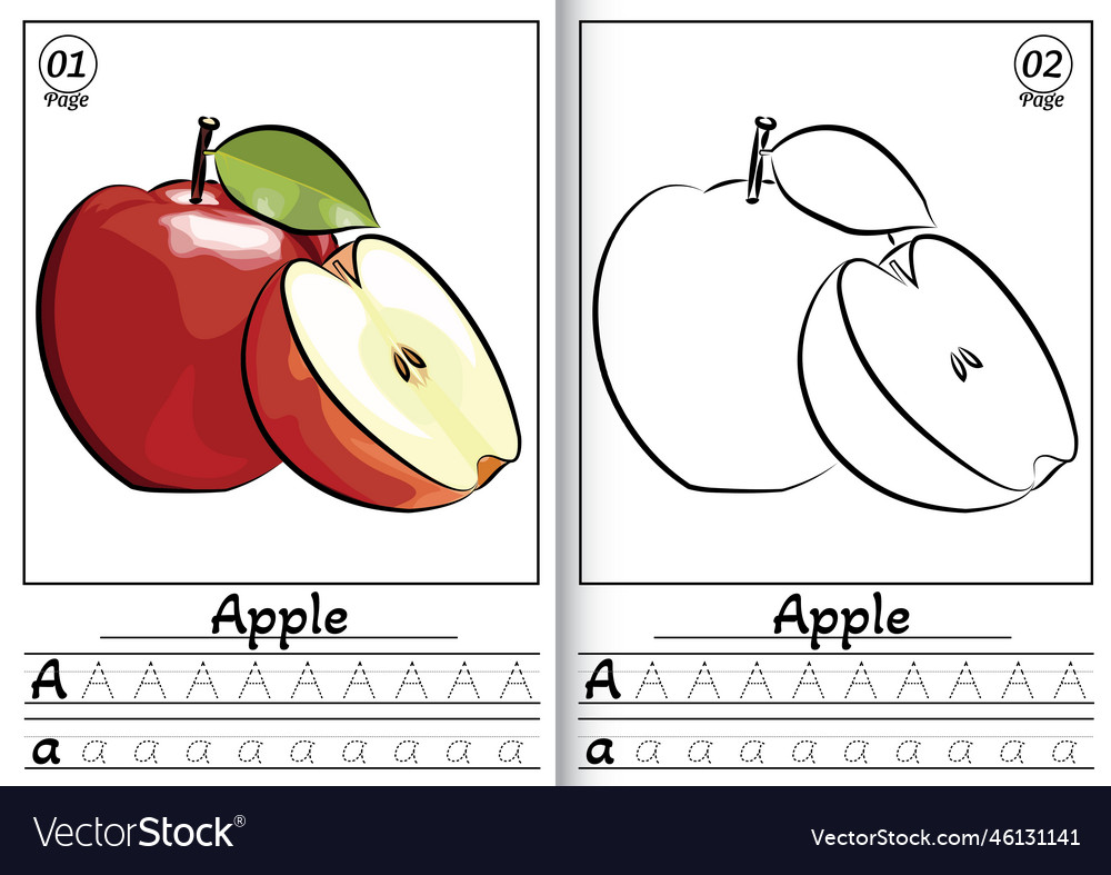 Apple alphabet abc coloring page a tracing all Vector Image