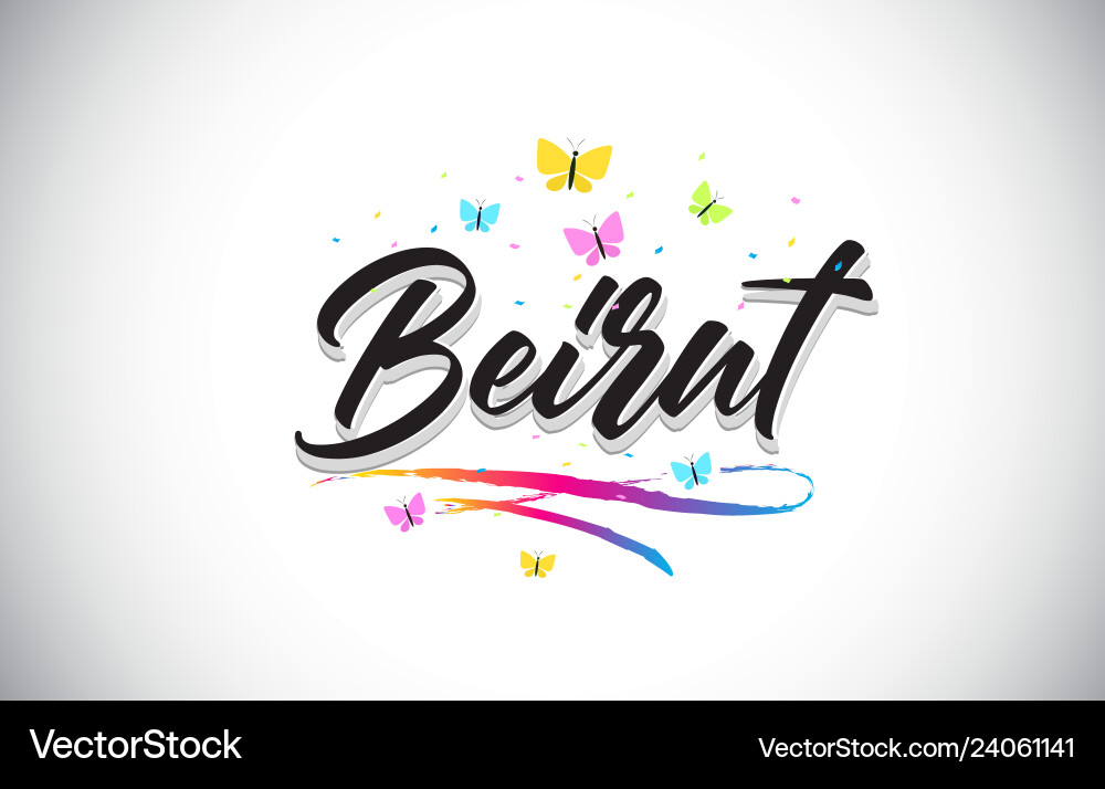 Beirut handwritten word text with butterflies Vector Image