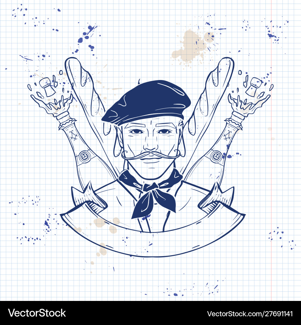 Hand drawn sketch french man Royalty Free Vector Image