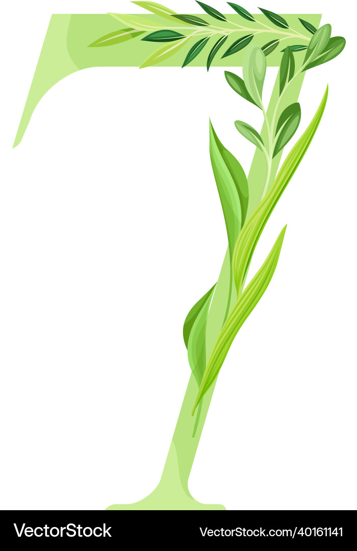 Number or numeral seven decorated with green Vector Image