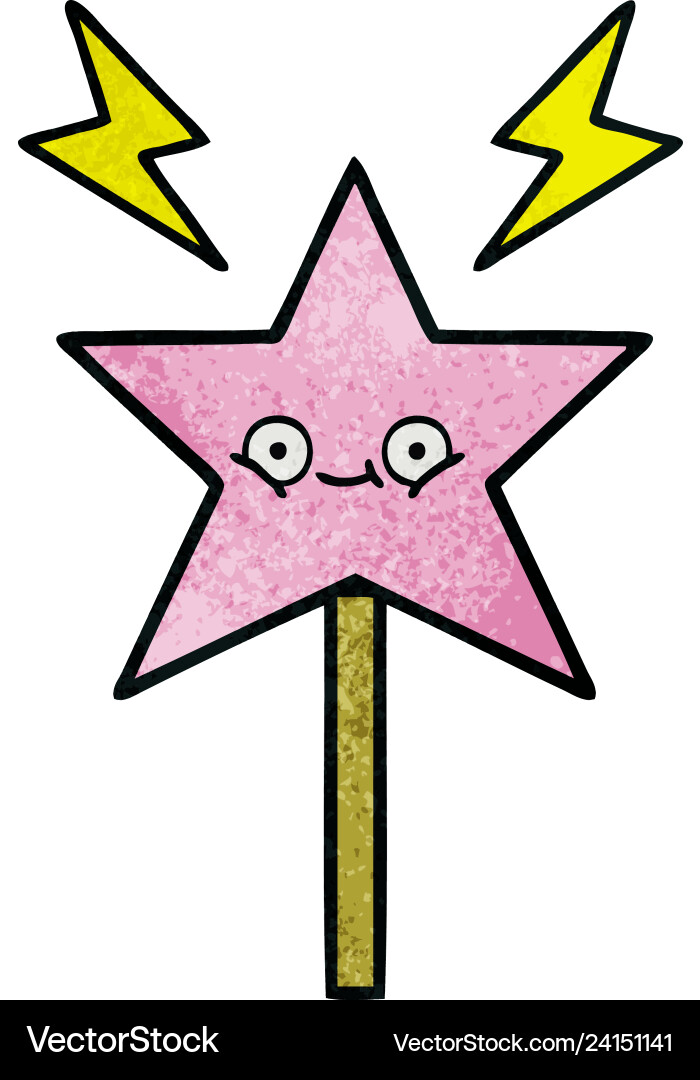 Retro grunge texture cartoon magic wand Royalty Free Vector