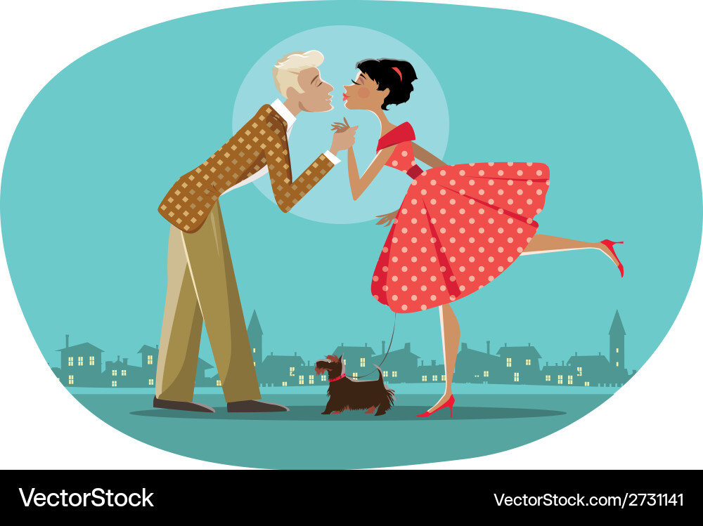 Romantic retro couple kissing Royalty Free Vector Image
