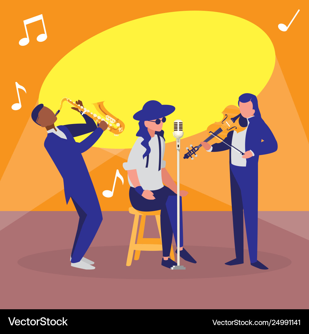 Singer and musicians band characters Royalty Free Vector